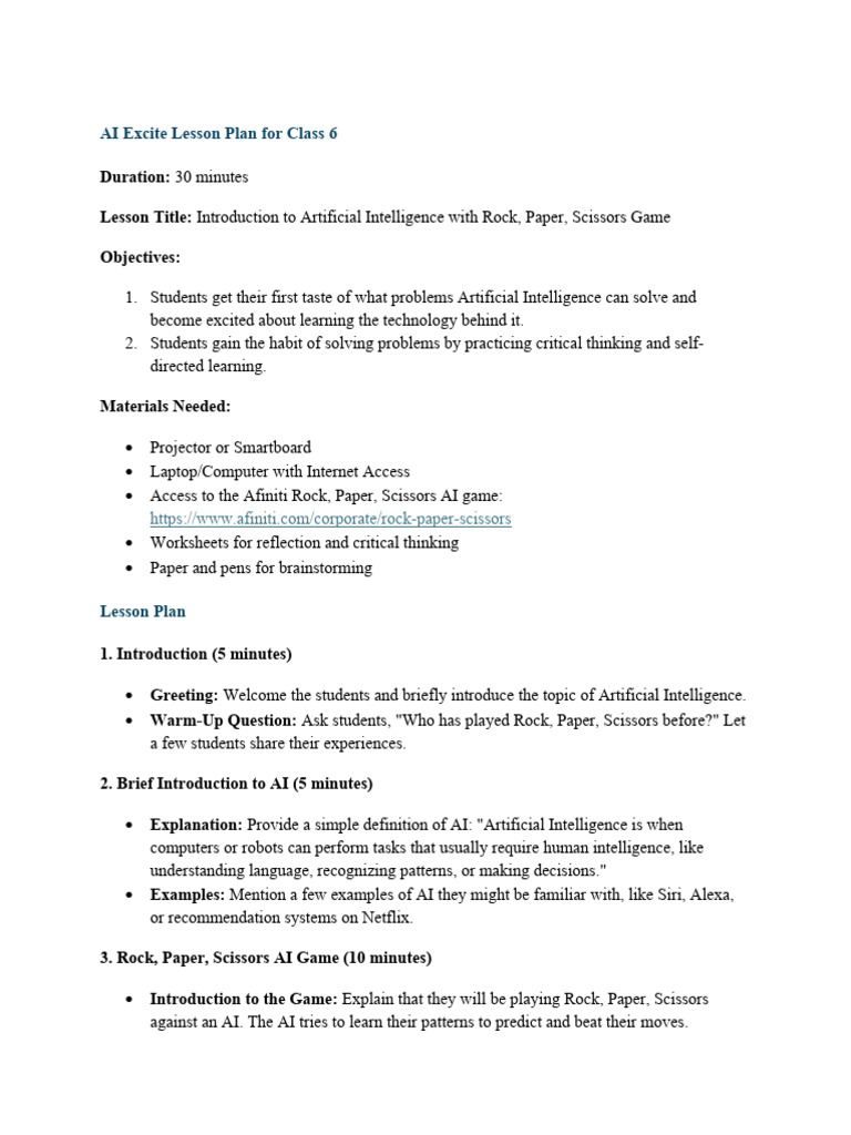 AI Excite Class 6 First Period Intro to AI with Rock Paper Scissors ...