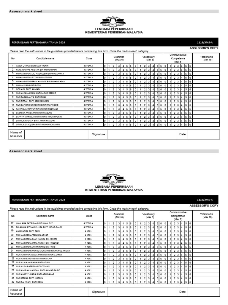 Speaking Test Assessor Mark Sheet | PDF