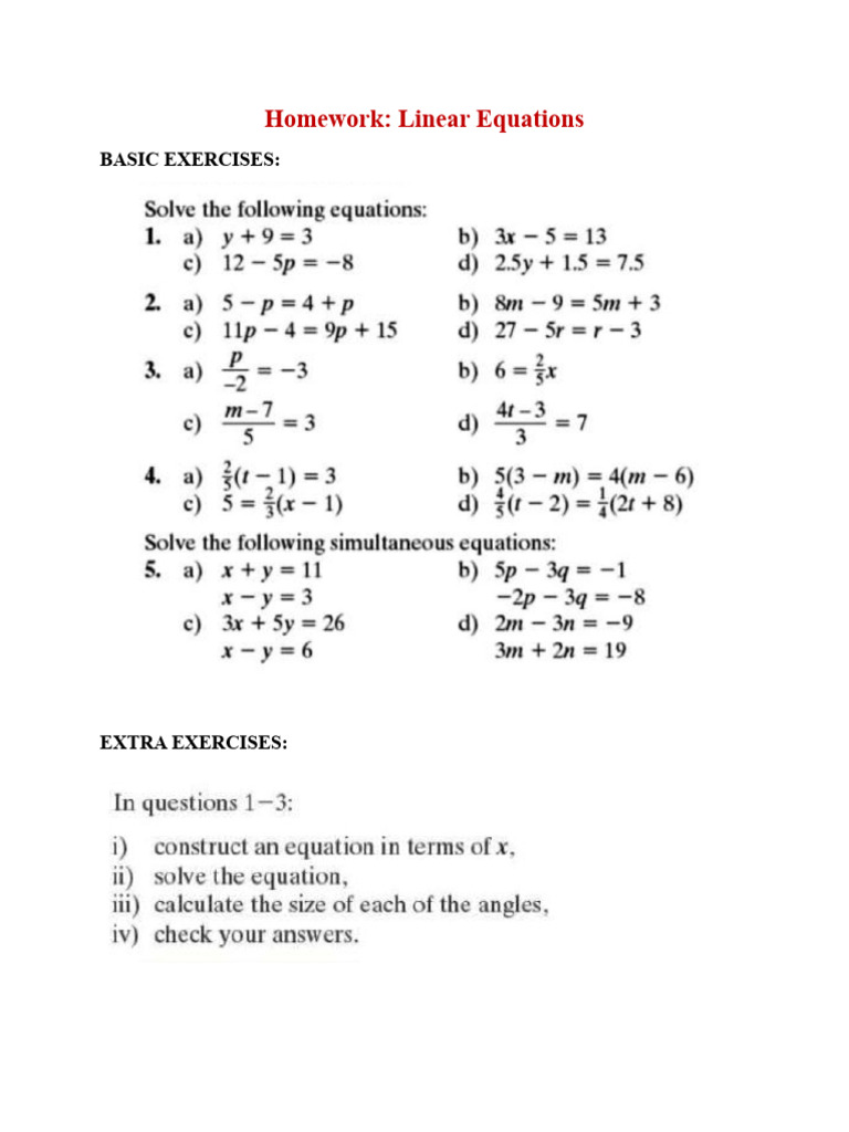 Linear Equations - HW | PDF