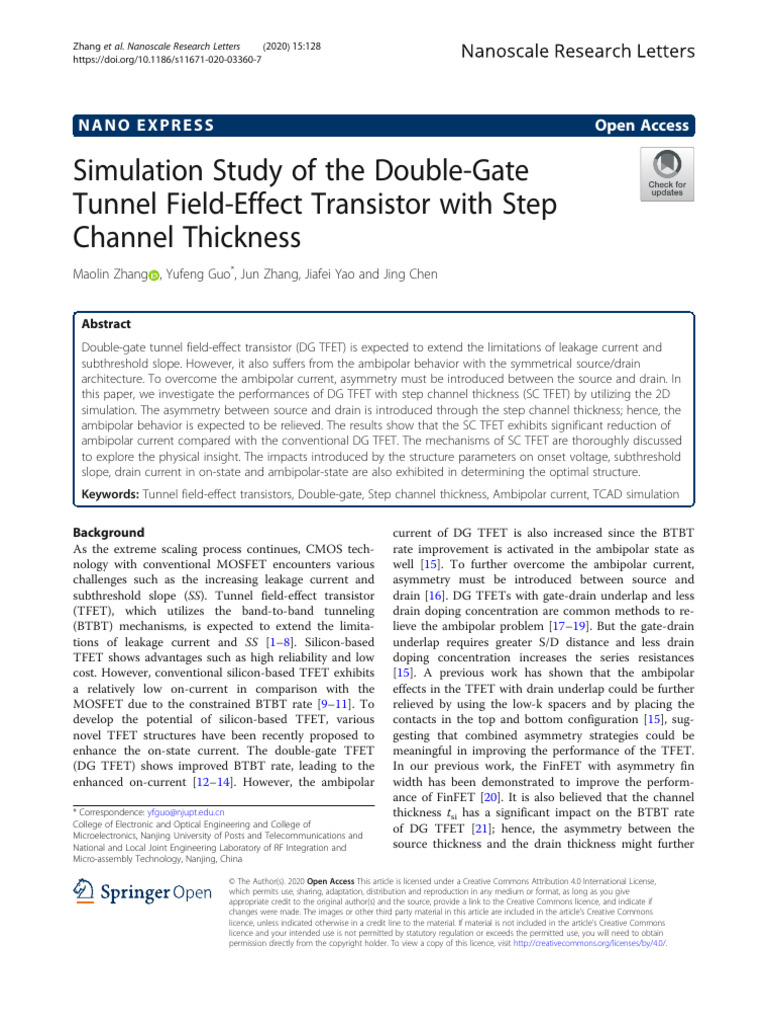 Simulation Study of The Double-Gate Tunnel Field-Effect Transistor With Step Channel Thickness ...