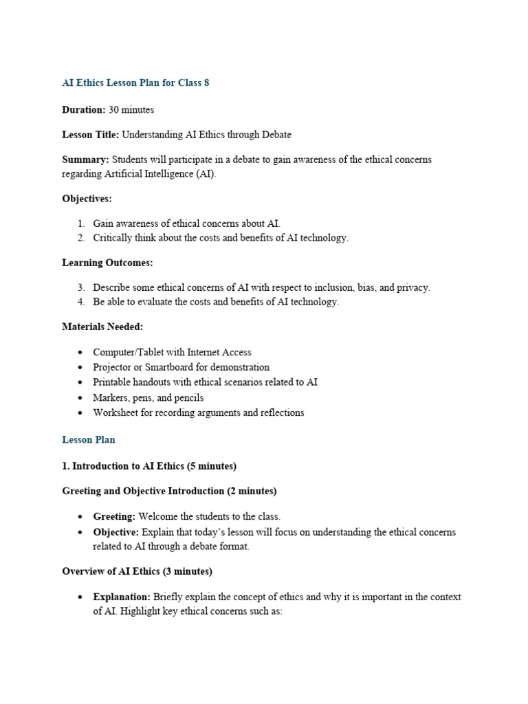 AI Ethics Fifth Period Class 8 | Download Free PDF | Artificial ...