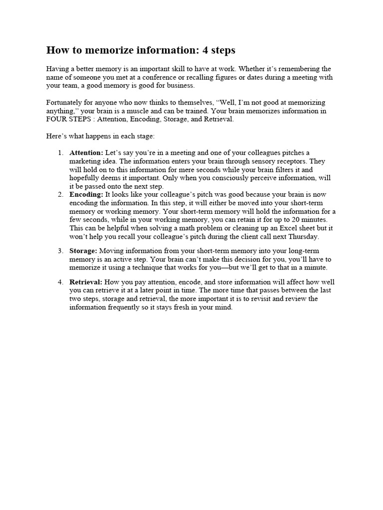 How To Memorize Information | PDF | Career & Growth | Business