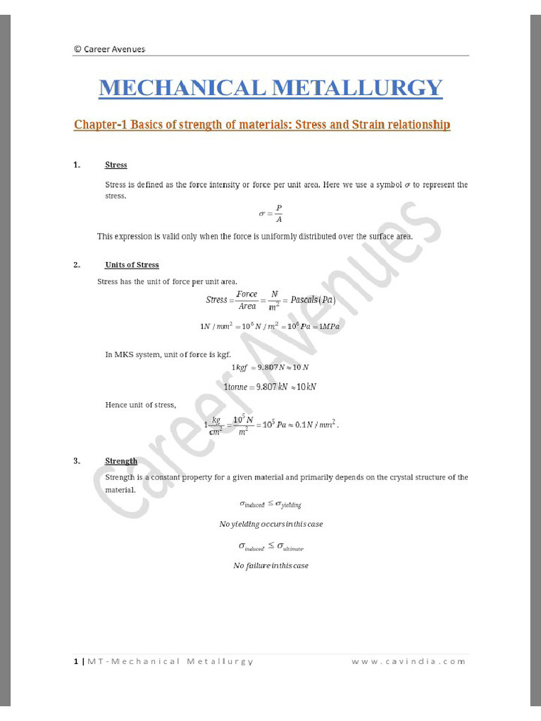 Mechanical Metallurgy Formulae | PDF
