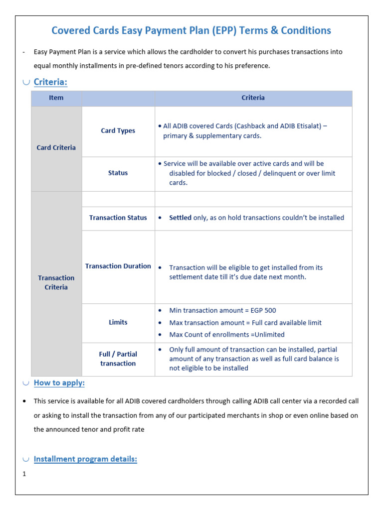 Epp Installment Terms and Conditions Ar | PDF