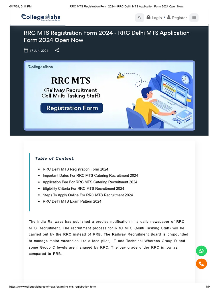 RRC MTS Registration Form 2024 - RRC Delhi MTS Application Form 2024 ...
