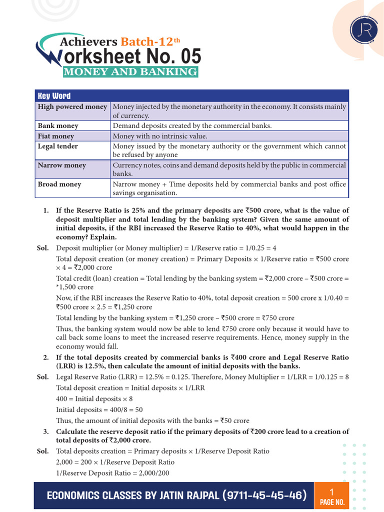 Money and Banking Worksheet 5 | PDF | Money | Reserve Requirement