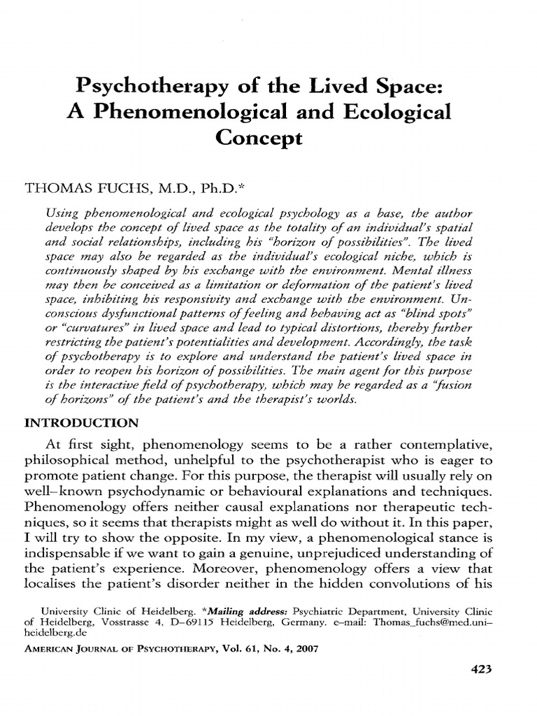 Psychotherapy and Space | PDF | Psychotherapy | Phenomenology (Philosophy)