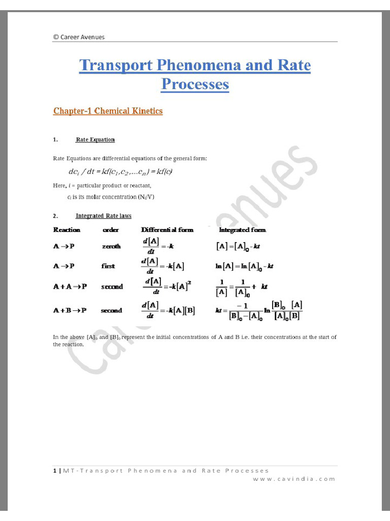 Transport Phenomena and Rate Process Formulae | PDF