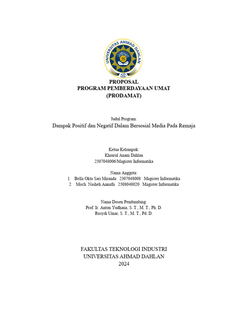 Contoh TTD - Proposal - Prodamat - Kelompok - 1 | PDF