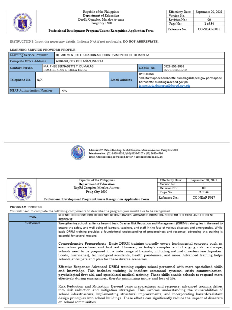 PDP Course Recognition Application Form 2 | PDF | Emergency Management ...