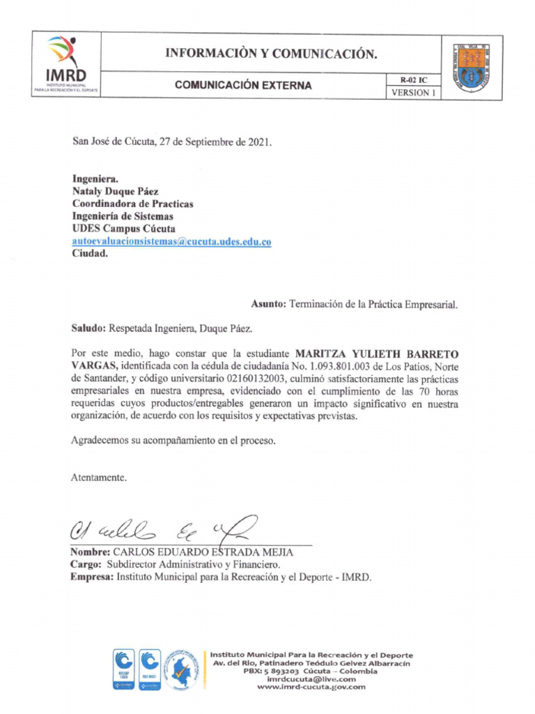 Certificado Imrd | PDF
