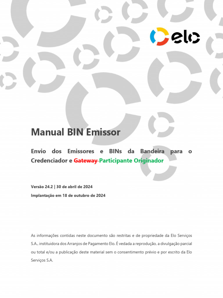 Elo - Manual BIN Emissor 24.2 | Download grátis PDF | Cartão de crédito