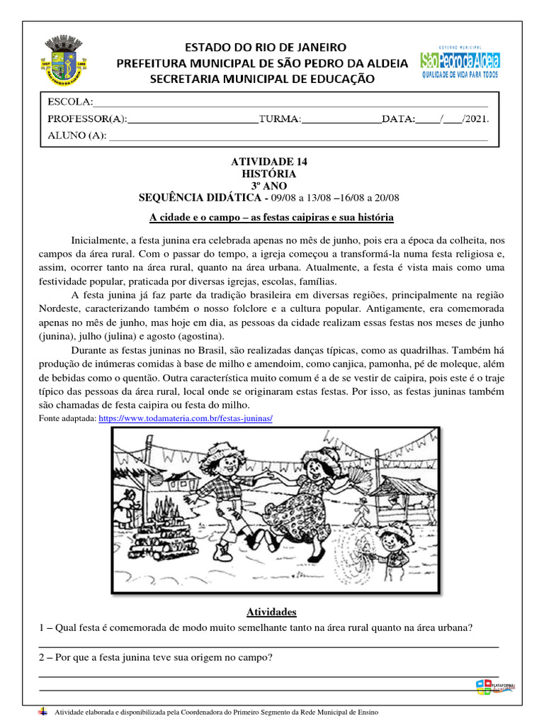 Atividade 14 - 3º Ano - História | PDF | Arte