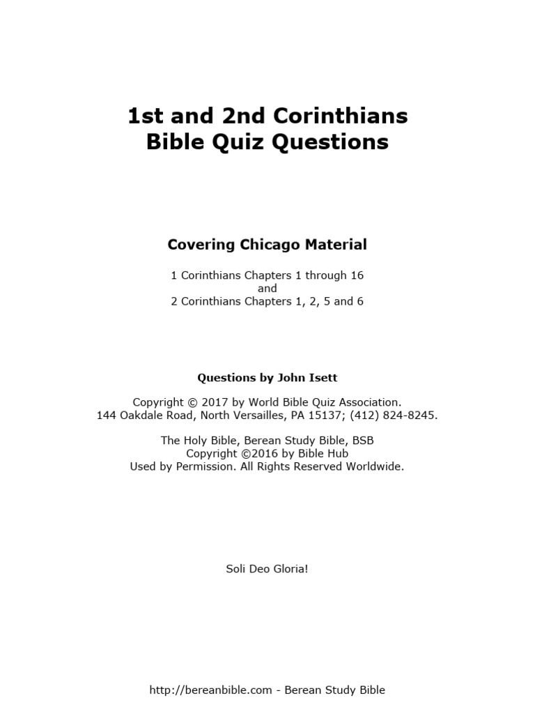 1st and 2nd Corinthians - CoachQuizBook | PDF | First Epistle To The Corinthians | Jesus