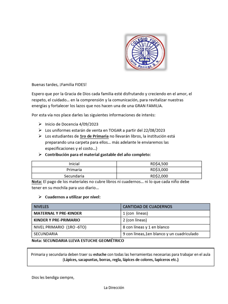 Información Escolar para Familias FIDES | PDF