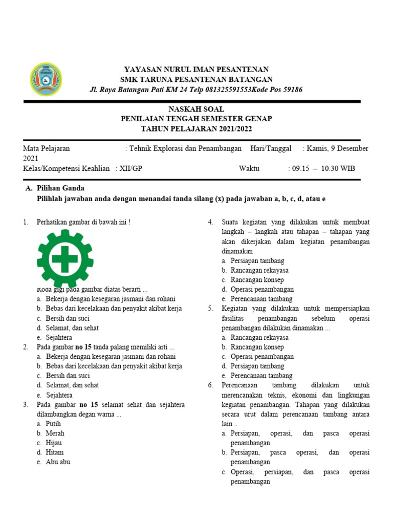 Soal Tehnik Explorasi Kelas Xii Semester Genap | PDF | Sains & Matematika