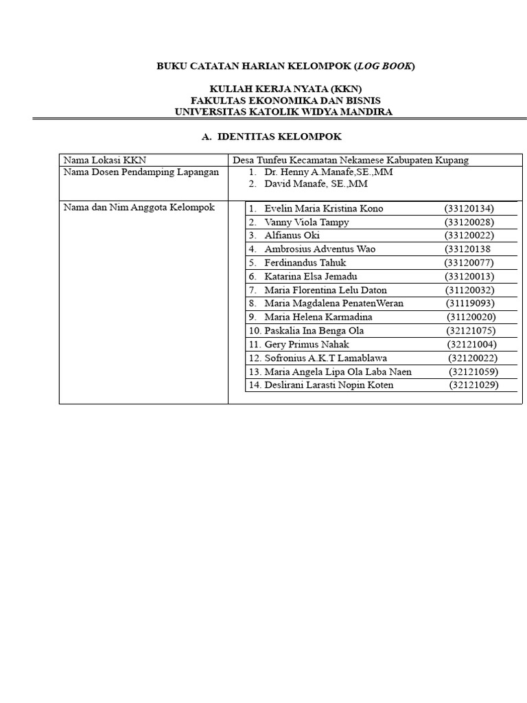 Log Book KKN Desa Tunfeu 2024 | PDF