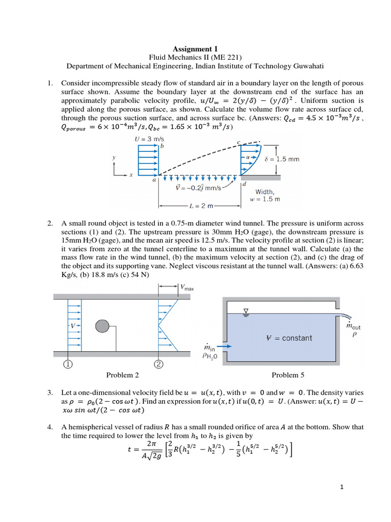 Assignment 1 ME221 | PDF | Fluid Mechanics | Fluid Dynamics