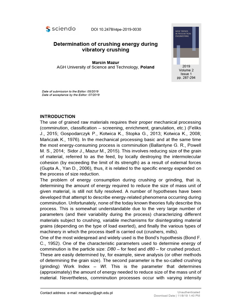 Determination of Crushing Energy During Vibratory | PDF | Mill ...