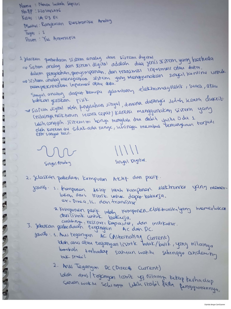 Tugas 1 Rangkaian Elektronika Analog Novia Indah Safitri 2201042076 | PDF