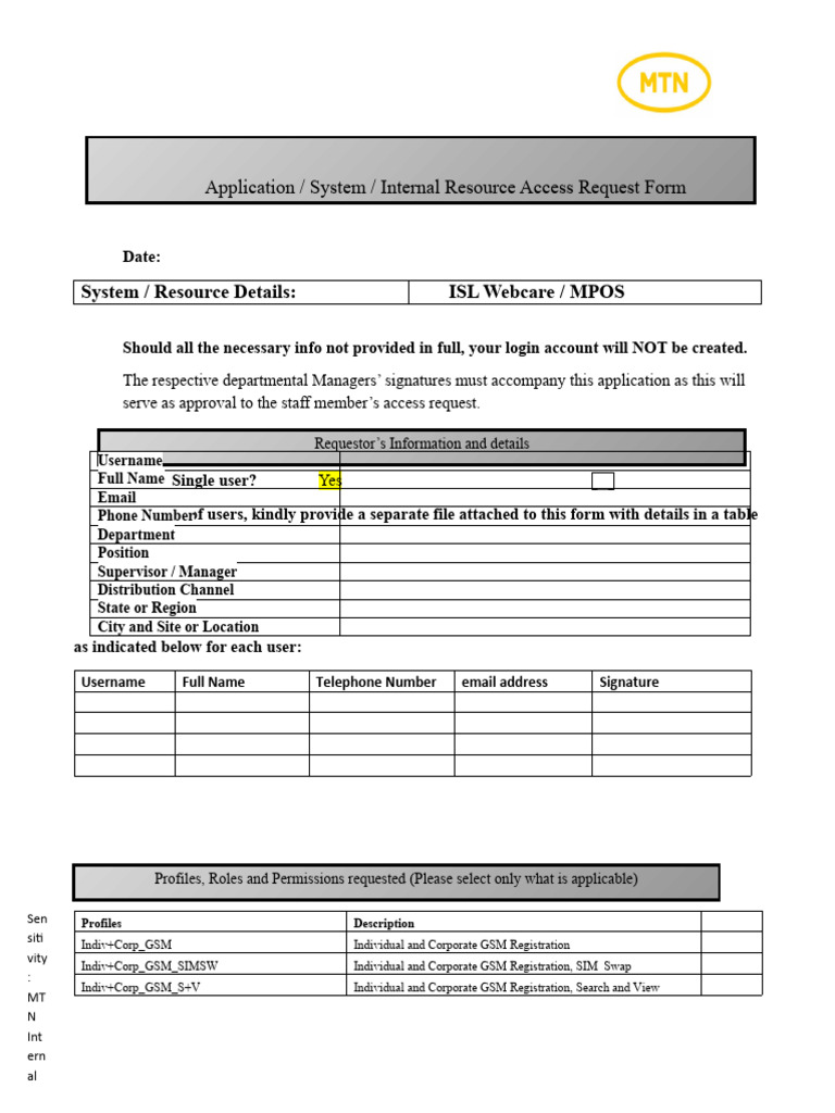 ISL Webcare - MPOS Access Request Form - New Template | PDF | Computing | Telecommunications