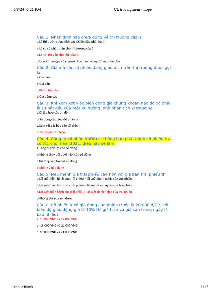 CK Trac Nghiem - Nope | PDF