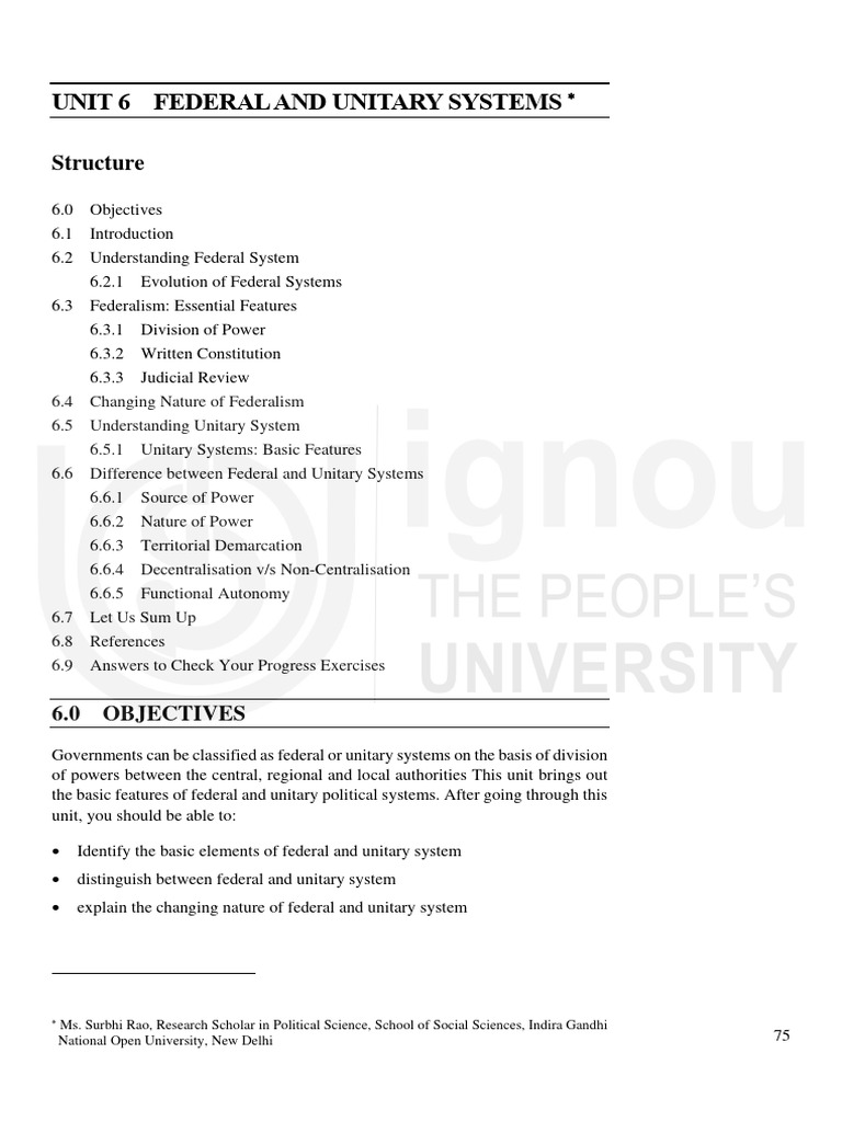Unit-6 Federal and Unitary Systems | PDF | Federation | Federalism