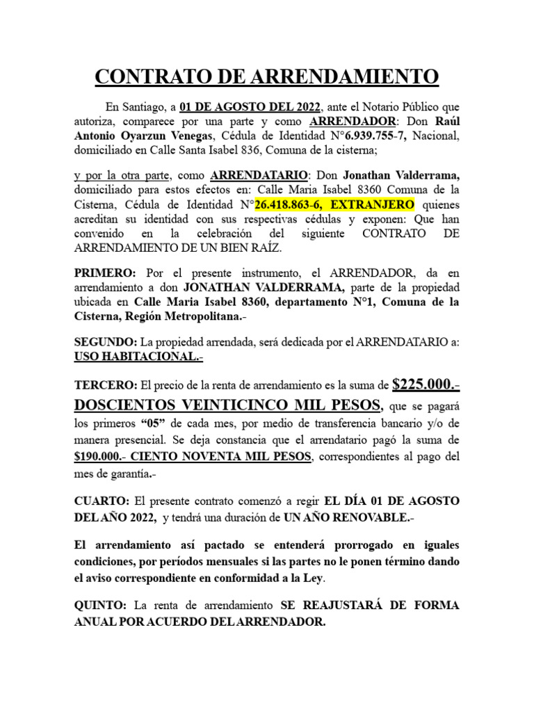 Contrato de arriendo | PDF | Propiedad | Justicia