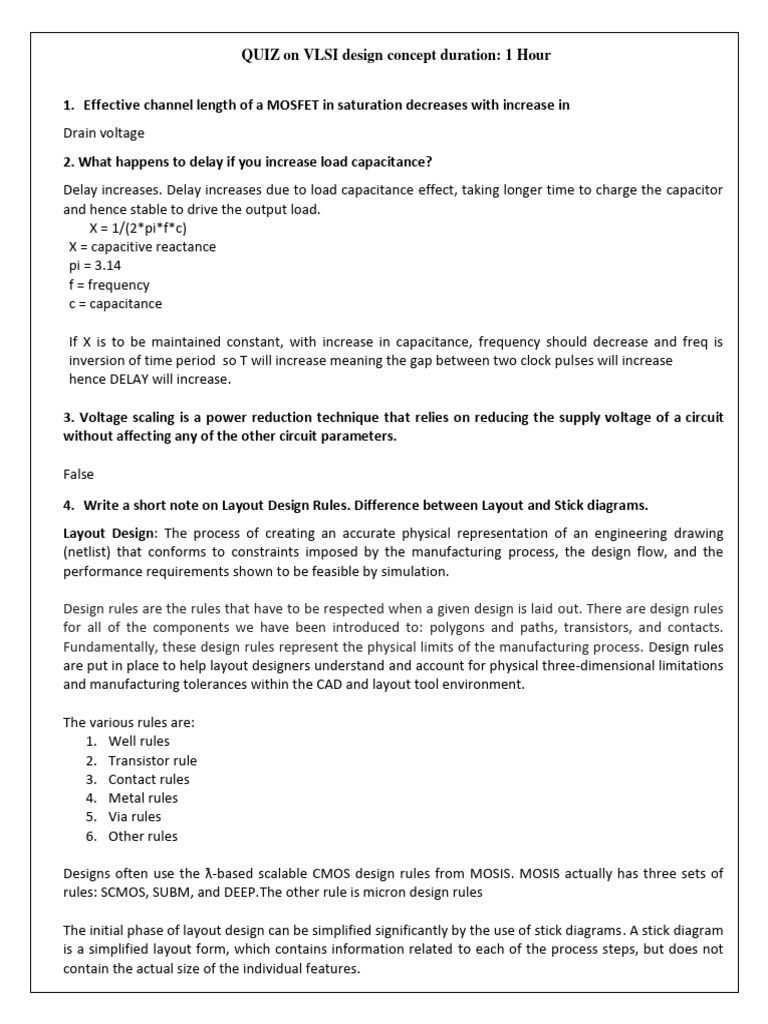 Quiz VLSI Design | PDF | Field Effect Transistor | Mosfet