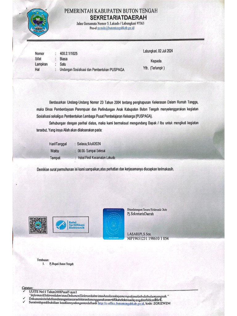 Undangan Sosialisasi Dan Pembukaan PUSPA | PDF