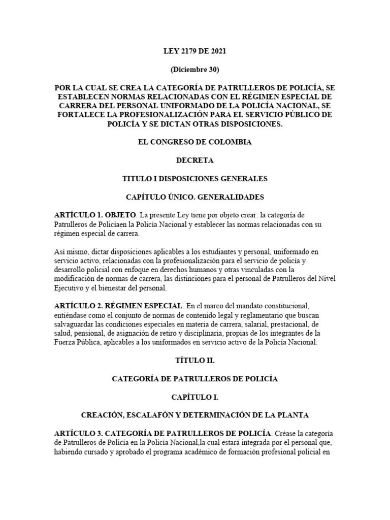 Ley 2179 De 2021 Pdf Policía Castigos