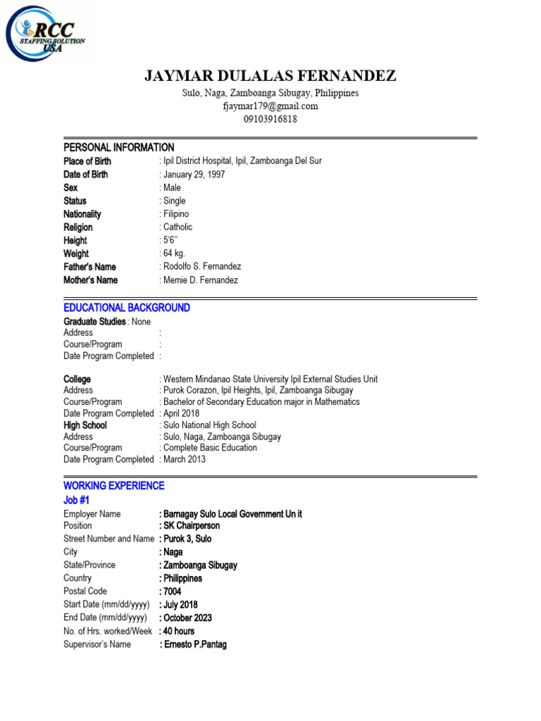 RCC CV Final Format | PDF | Career & Growth