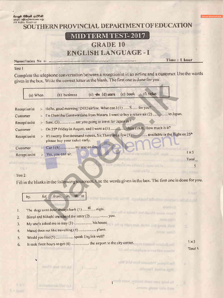 English Southern Province 2017 1st Term Test Paper | PDF | Science ...