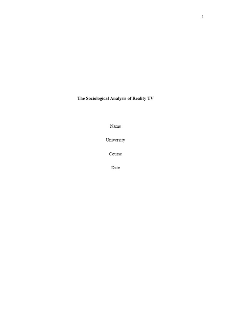Sociological Impact of Reality TV | PDF | Reality | Reality Television