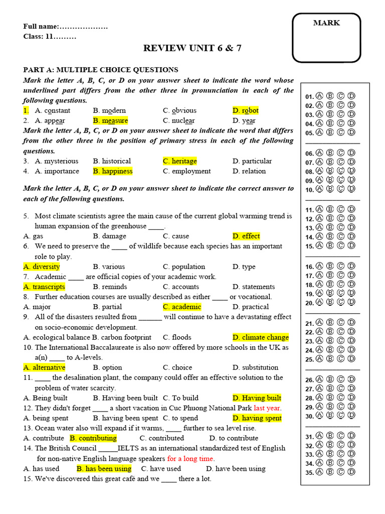 E11_Review unit 6+7_22.23_Key | Download Free PDF | University