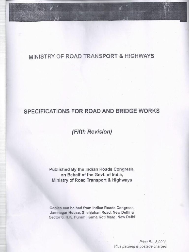 Specifications For Road and Bridge Works, 2013 (Fifth Revision) | PDF