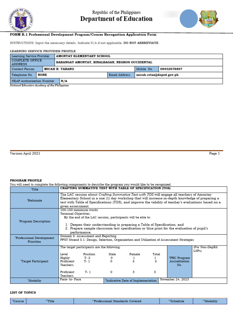 Summative Test Workshop Application Form | PDF | Educational Assessment ...