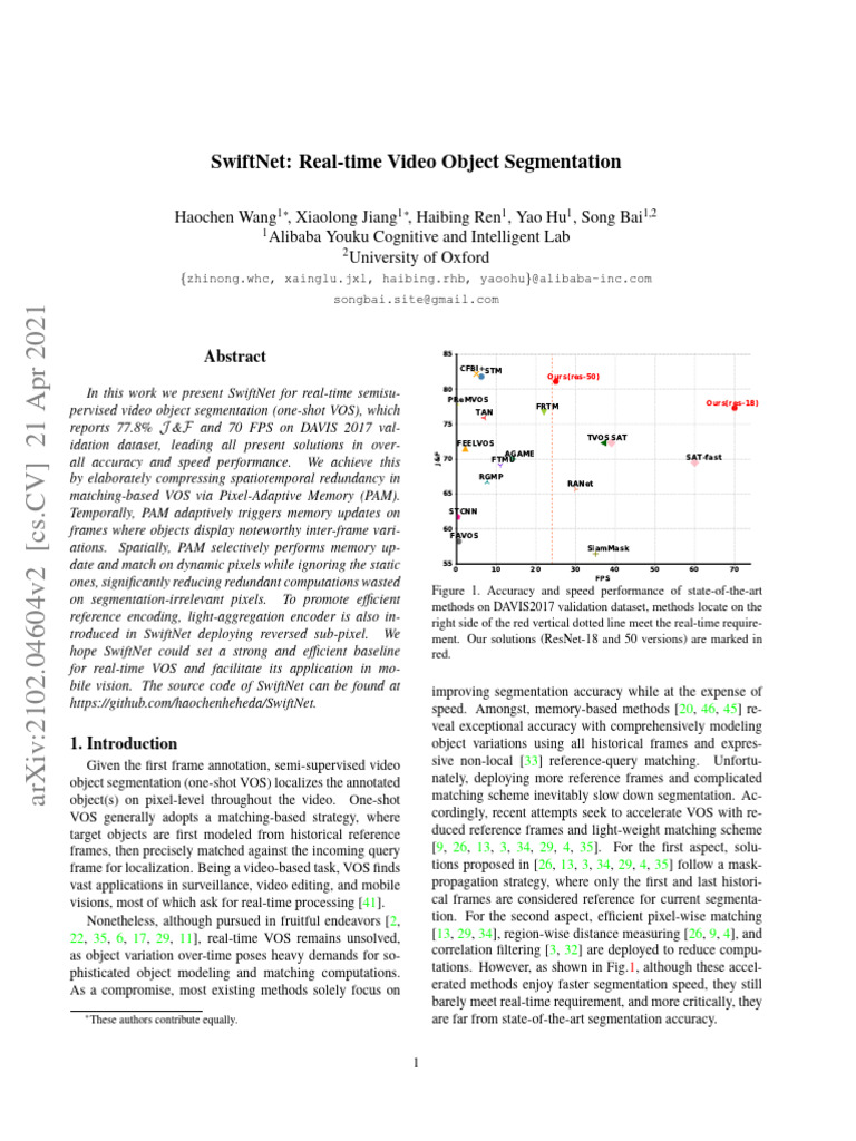 Swiftnet: Real-Time Video Object Segmentation | PDF | Image Segmentation | Frame Rate