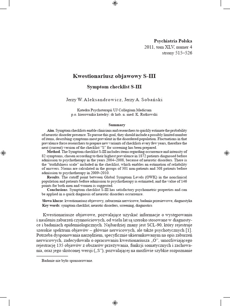 Kwestionariusz Objawowy S-III | PDF