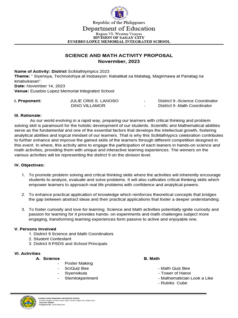 Activtiy Proposal SciMathlympics 2023 | PDF | Critical Thinking | Learning