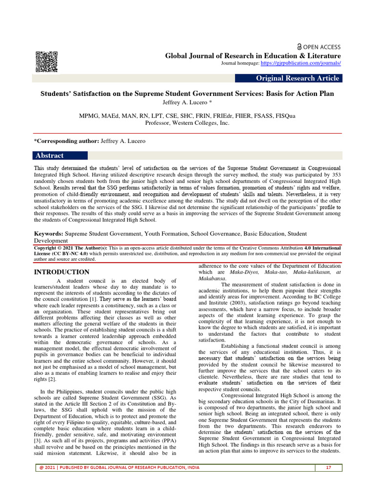 Students Satisfaction On The Supreme Stu | PDF | Learning | Sampling ...