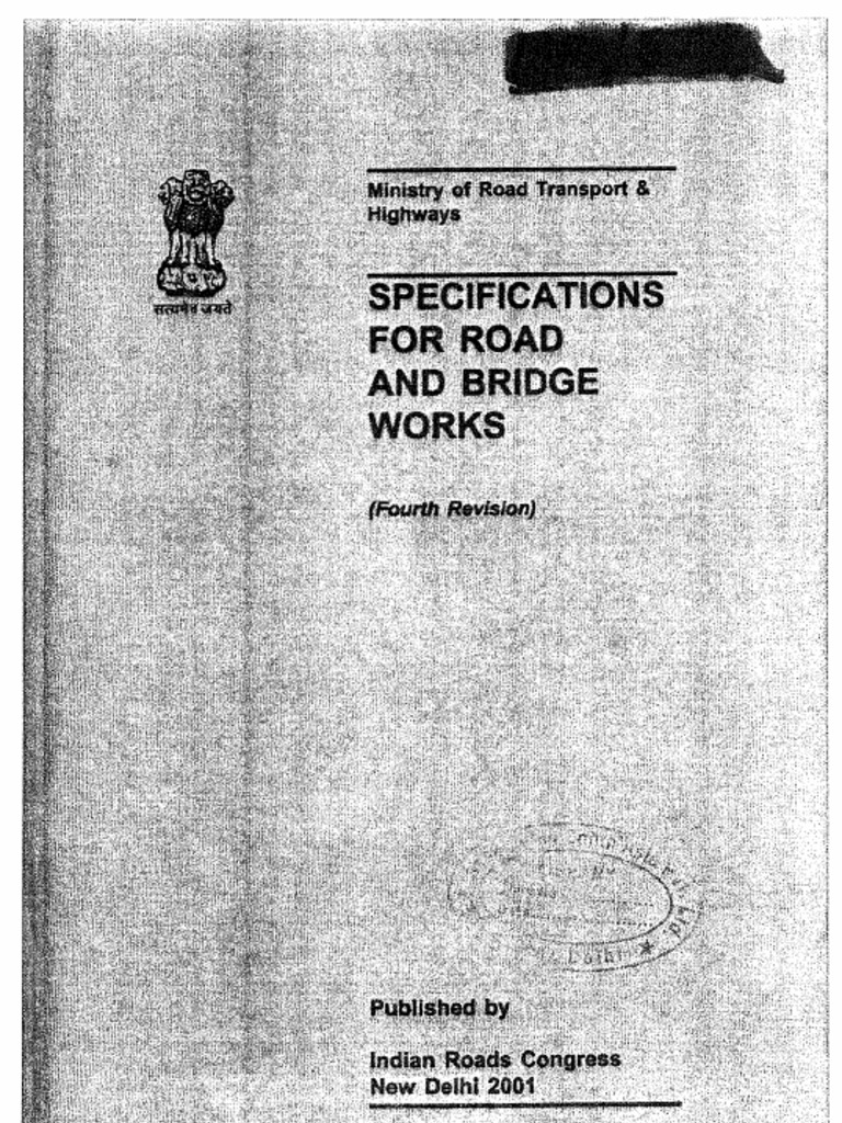 Specifications For Road and Bridge Works, 2001 (Fourth Revision) | PDF