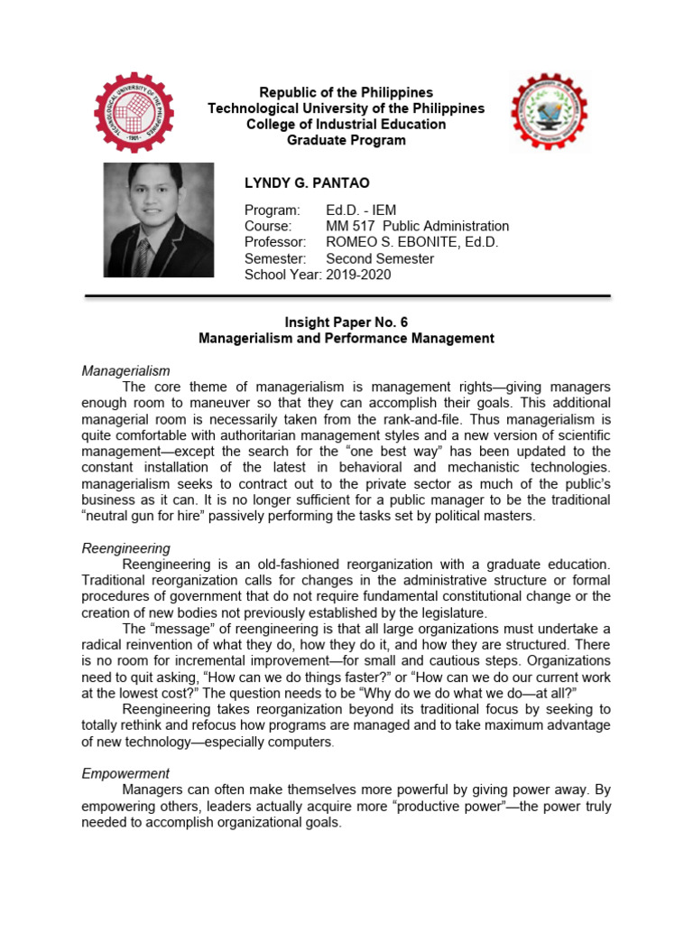 Lyndy Pantao - Insight 6 - Managerialism and Performance Management | PDF | Leadership | Economies
