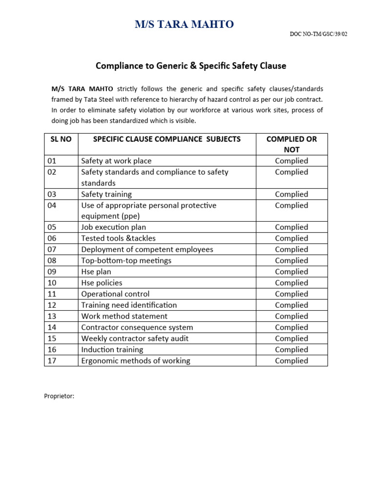 Safety Compliance Report for M/S Tara Mahto | PDF | Technology ...