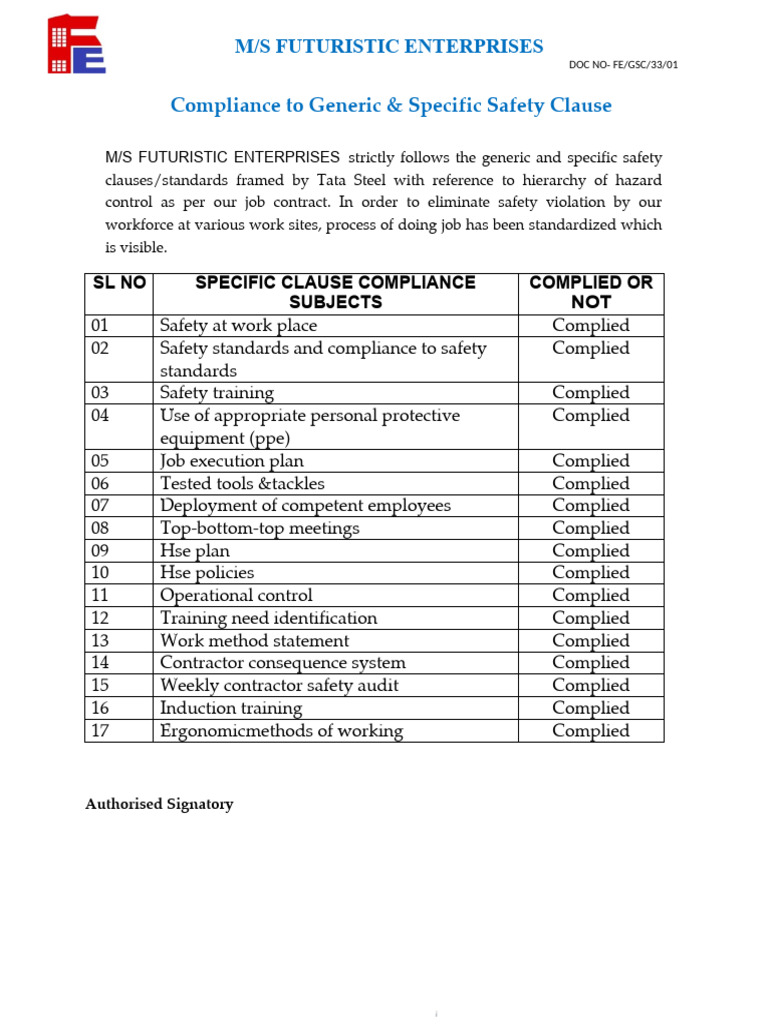 1 Generic Safety Compliance | PDF