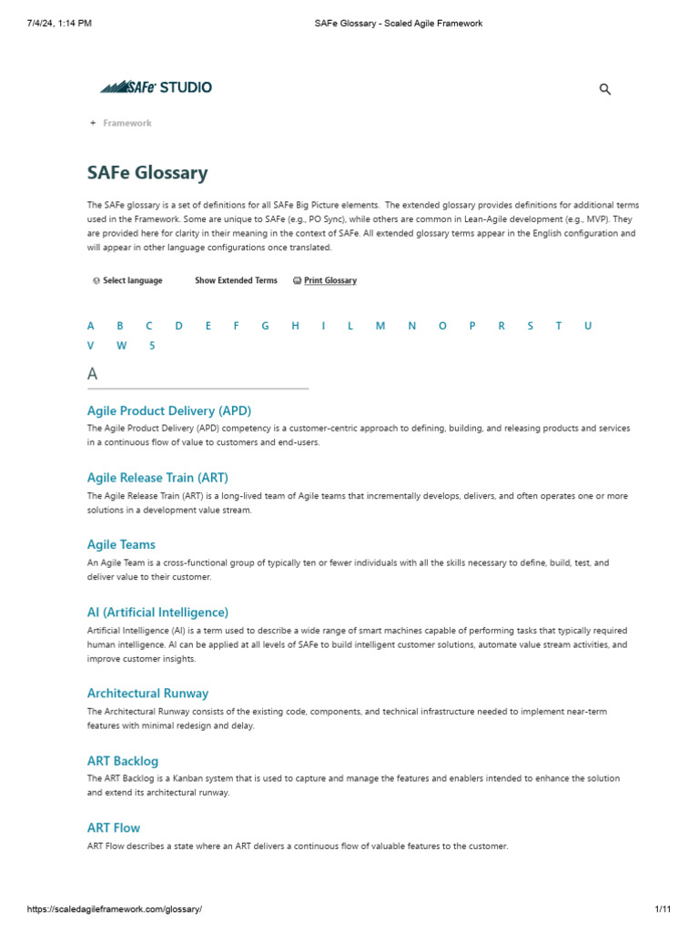 SAFe Glossary - Scaled Agile Framework | PDF | Agile Software Development | Scrum (Software ...