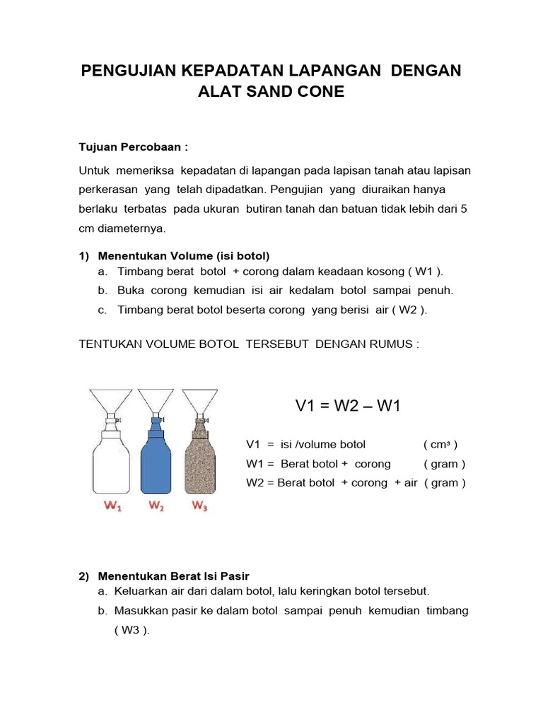 Pengujian Kepadatan Lapangan Dengan Alat Sand Cone | PDF