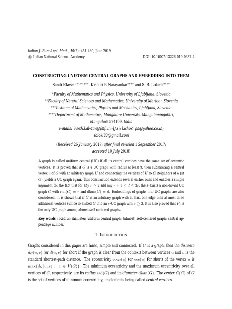 2019 Constructing Uniform Central Graphs and Embedding Into Them | PDF | Vertex (Graph Theory ...