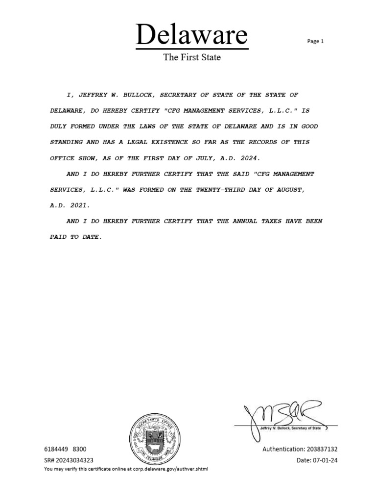 Delaware LLC Certification | PDF | Law