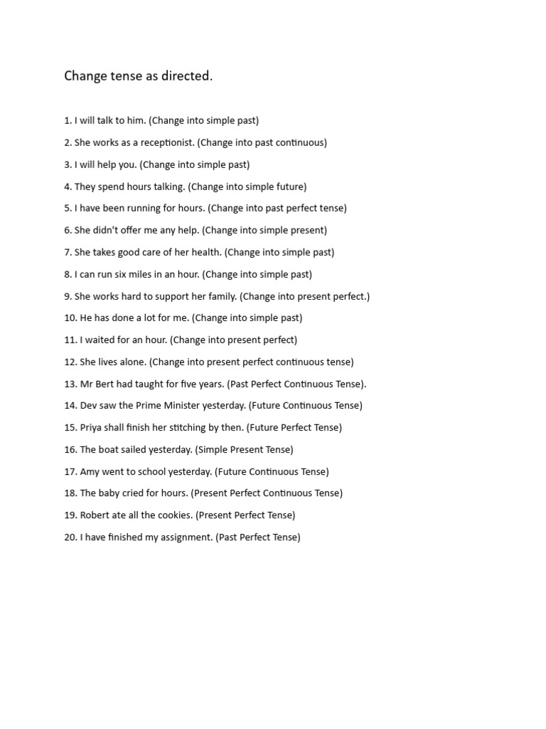 Tense Change Exercises with Answers | PDF